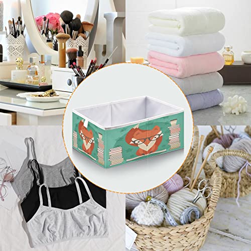 Blueangle Fox Reading Book Rectangle Storage Bin, 15.8 x 10.6 x 7 in, Large Collapsible Organizer Storage Basket for Home Décor(339)