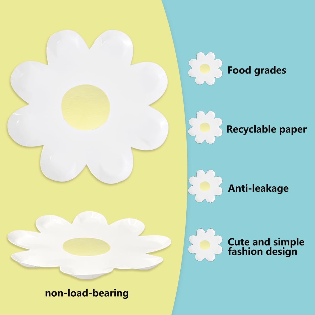 Quaocens 40 Pcs Daisy Plates,7 Inch Disposable Daisy Paper Plates,Daisy Birthday Party Decorations Gold Foil Dessert Plates for Birthday Party Wedding Tableware Supplies Baby Shower(White)