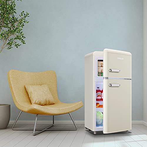 DEMULLER Retro Mini Fridge 3.5 Cu.ft Refrigerator with Top Freezer Compact Fridge Apartment Size Refrigerator Dual Door Fridge with Handles Small Refrigerator for Home Office Dorm
