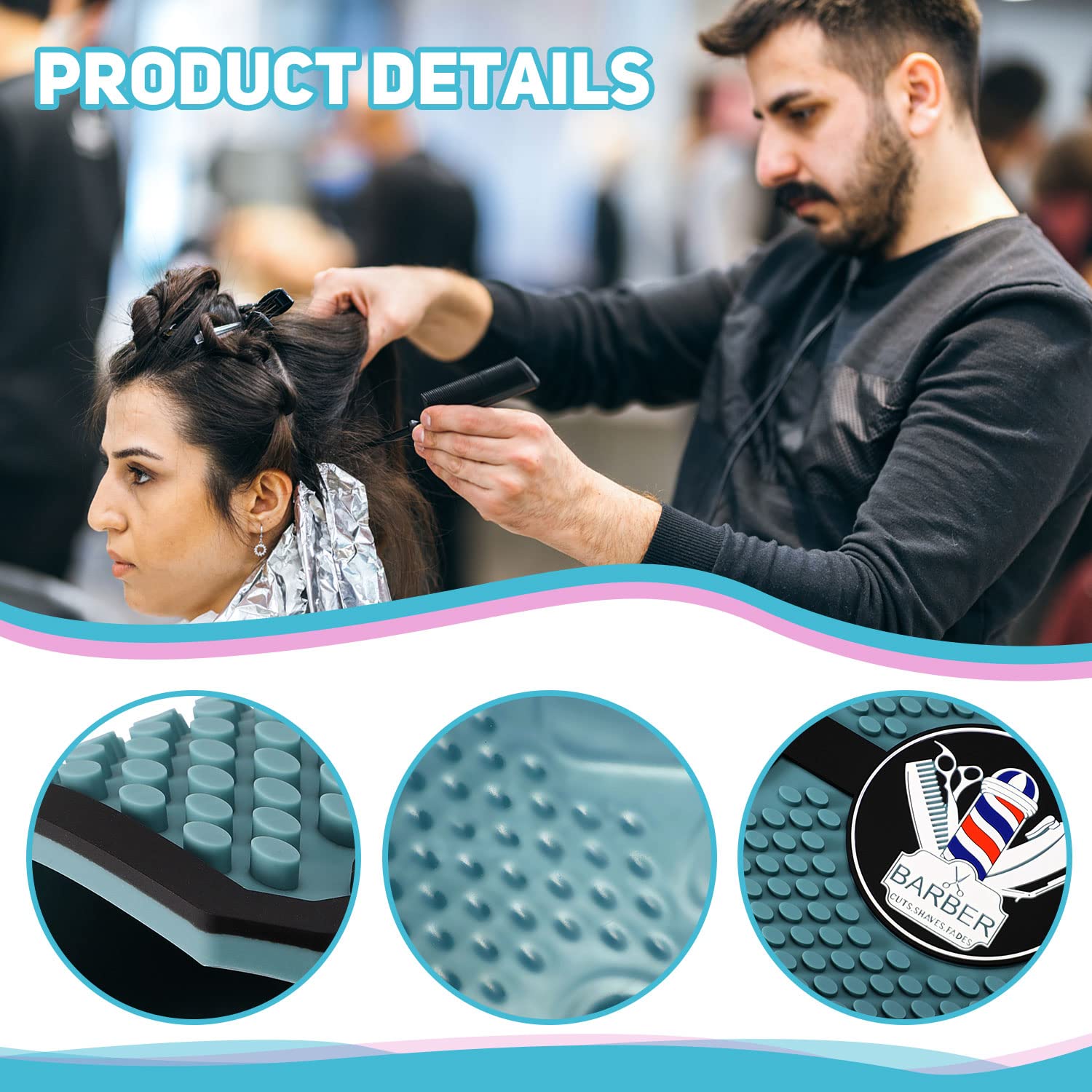 Noverlife Rubber Barber Station Mat, Heat Resistant Anti Slip Hair Salon Service Mat, Double Edge Countertop Protector Pad for Hair Styling Tools, Professional Flexible Mat for Clippers Salon Tools