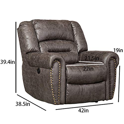 ANJ Electric Recliner Chair W/Breathable Bonded Leather, Classic Single Sofa Home Theater Recliner Seating W/USB Port (Smoky Gray)