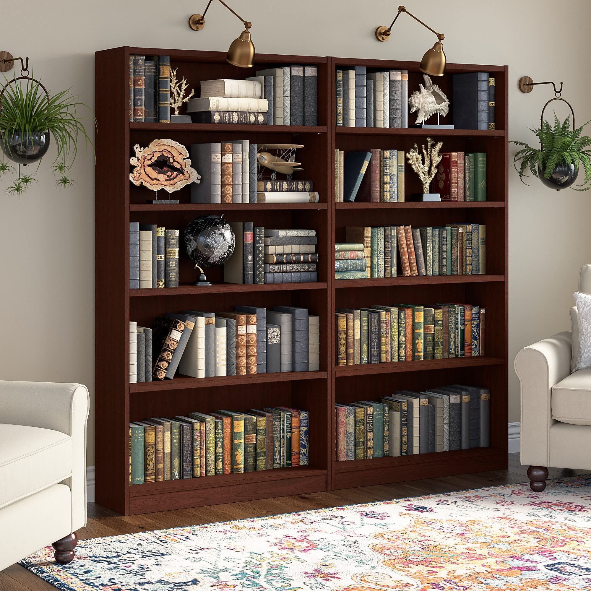 Bush FURNITURE Universal 5 Shelf Bookcase Set of 2 in Vogue Cherry