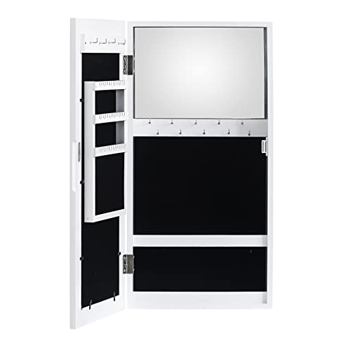 Bonnlo Jewelry Armoire with Photo Frame, 23.62 x 11.81 x 3.55 inch, Small Storage Jewelry Cabinet Organizer, Wall Mount (white)