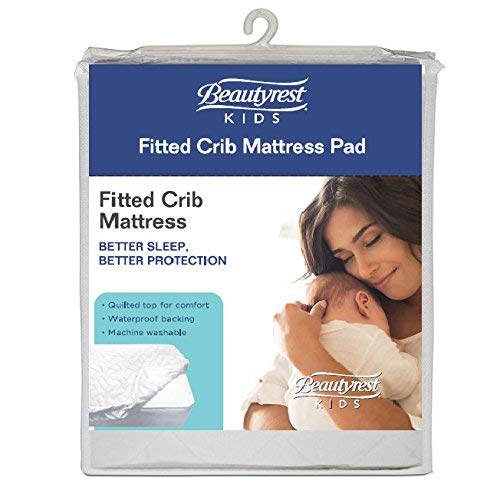 Beautyrest Kids Fitted Crib Mattress Pad | Waterproof | 52β x 28β | Machine Washable, White