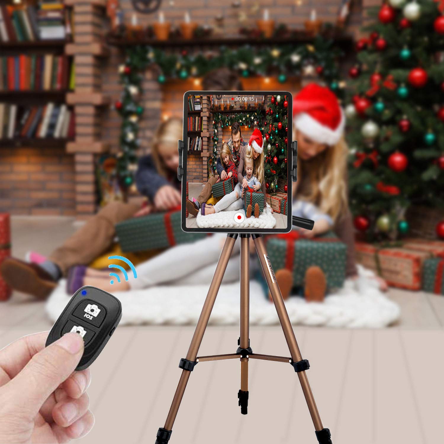 IPad Tripod Stand Universal Tablet Phone Mount Holder 51in Lightweight with Bluetooth Remote for iPad Pro 12.9 11 10.5,iPad Air Mini,Surface Tab,Galaxy Tab and 3.5 to 13.5in iPhone Tablet - Champagne