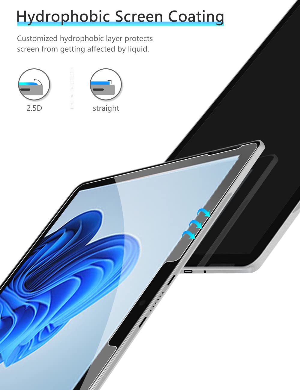 OMOTON 2 Pack Screen Protector for Microsoft Surface Go 4 / Surface Go 3/ Surface Go 2 / Surface Go(10.5 inch, 2023/2021/2020/2018), Tempered Glass/Case Friendly/Surface Pen Compatible