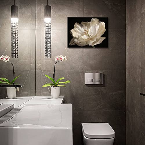 Black Bathroom Decor - White Tulip on Black Background Modern Canvas Wall Art Bathroom Decor Wall Art Black Decor Bathroom Pictures Black and White Wall Art Artwork for Home Walls Framed 12x16inch