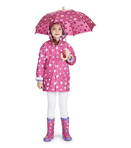Hatley Girls' Little Color Changing Button-Up Printed Rain Jacket, Sweet Hearts, 6 Years
