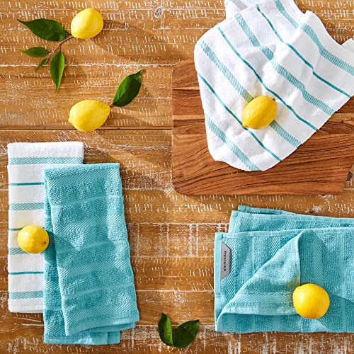 KitchenAid Albany Kitchen Towel 4-Pack Set, Cotton, Aqua/White, 16"x26"