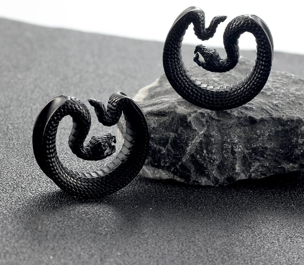 2pcs Cool Snake Saddle Ear Plugs Stainless Steel Snake Saddle Plugs Ear Gauges Tunnels Expander Piercing Body Jewelry