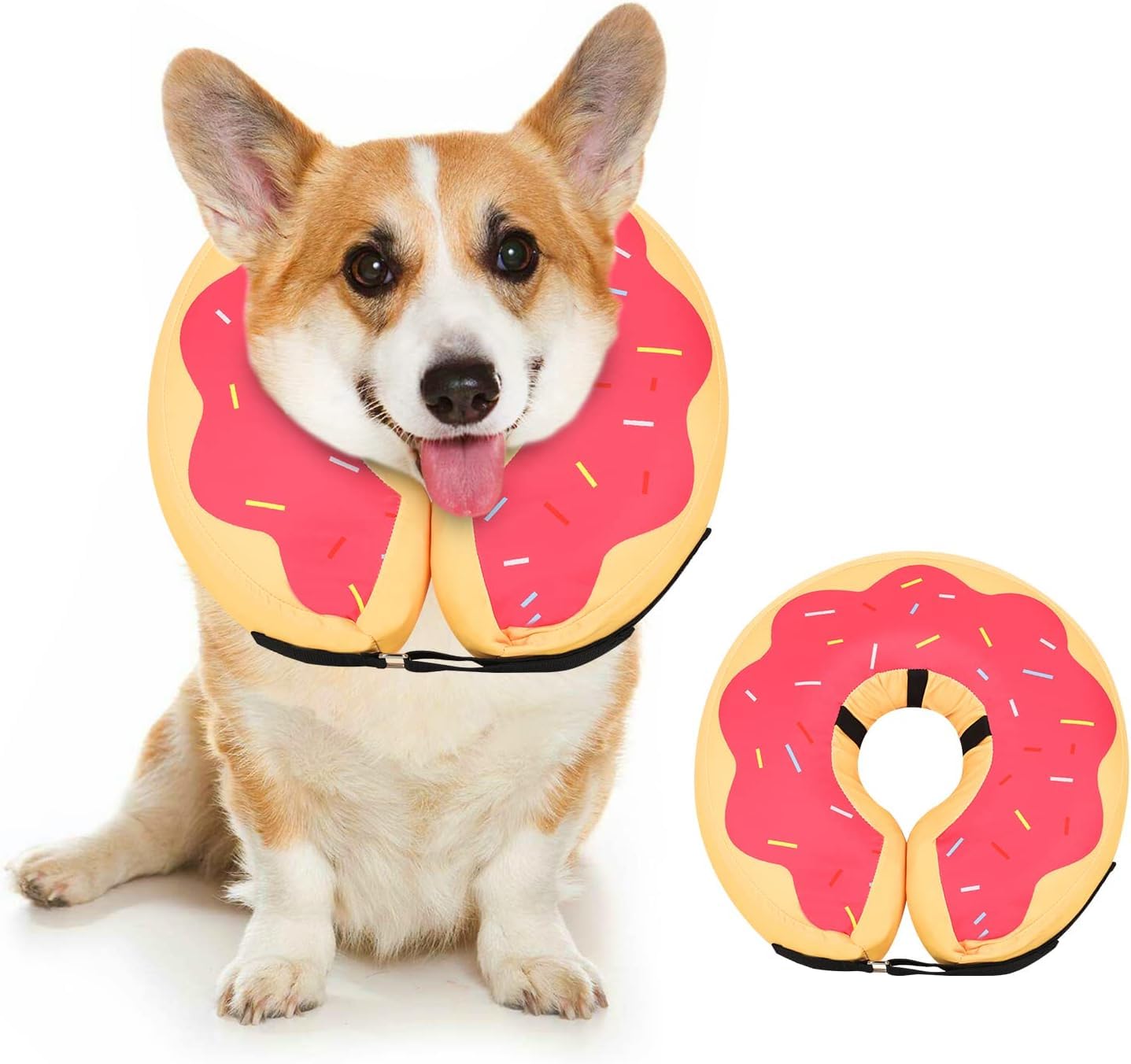Inflatable Dog Cone Collar β Soft, Comfortable & Adjustable for Small Medium Large Dogs & Cats, Anti-Lick Recovery Donut E-Collar for After Surgery (Pink Donut, XS)