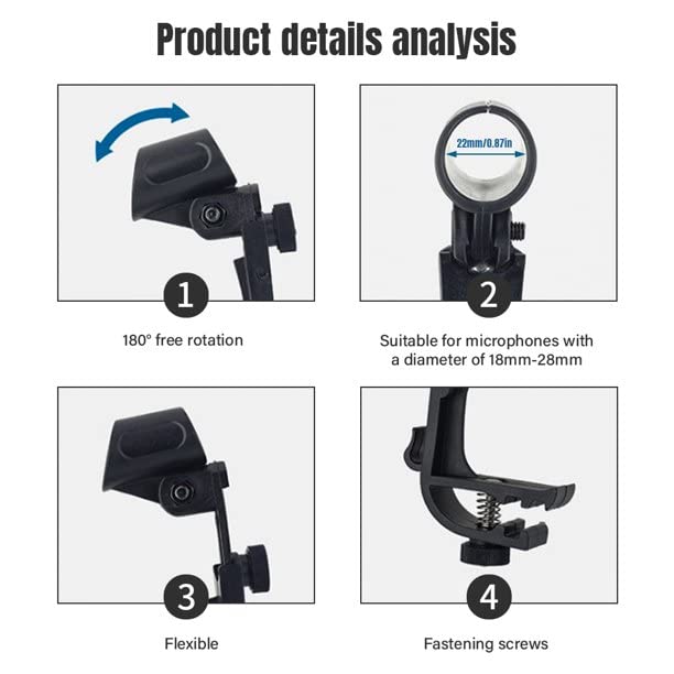 2PCS Adjustable Drum Microphone Clips,Drum Rim Clamp,Musical instrument accessories(black)