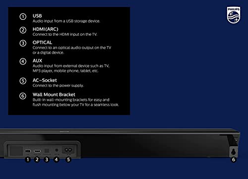 PHILIPS Soundbar with Wireless Subwoofer, Sound bar for tv 2.1-Channel Bluetooth, 300 Watts Dolby Audio Performance, Theater Audio Speakers