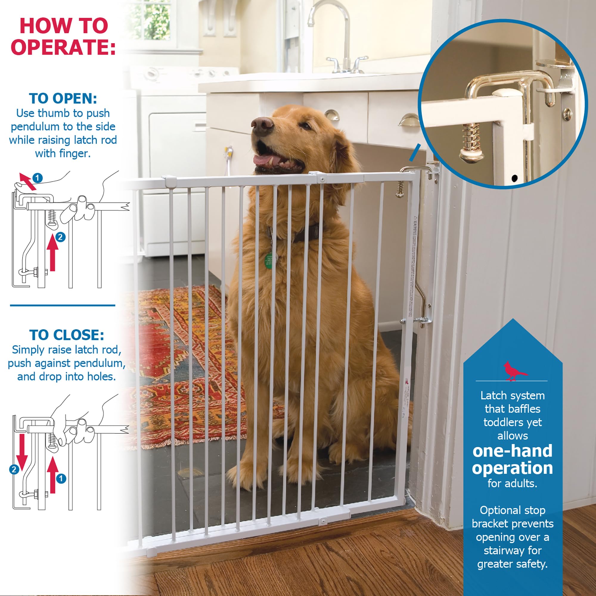 Cardinal Gates MG25 Duragate Baby Gate - Adjustable Dog Gate - Steel Safety Gate for Kids & Pets - 26.5 to 41.5 Inches Wide - White