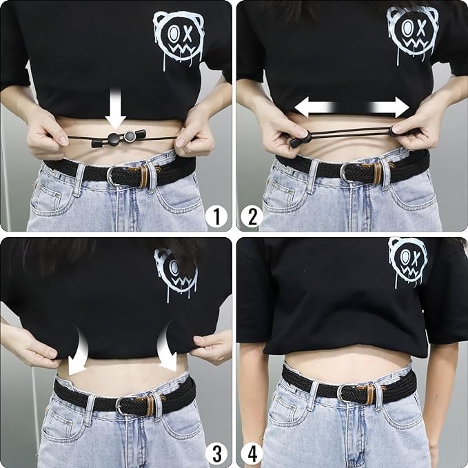 2PCS Crop tuck band,tuck band adjustable,croptuck Adjustable Band,crop band for tucking shirts,Shirt Stays Belt for Women (Black-White, Medium)
