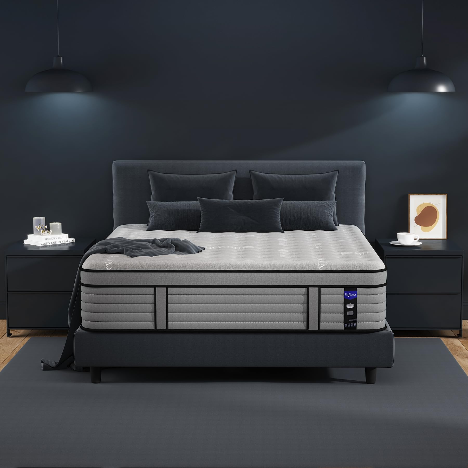 DIFAME Cal King size Mattress, 12 Inch California King Size Hybrid Mattress in a box with Memory Foam,Individually Pocket Coils Springs for Motion Isolation, Pressure Relief, Edge Support, Medium Firm