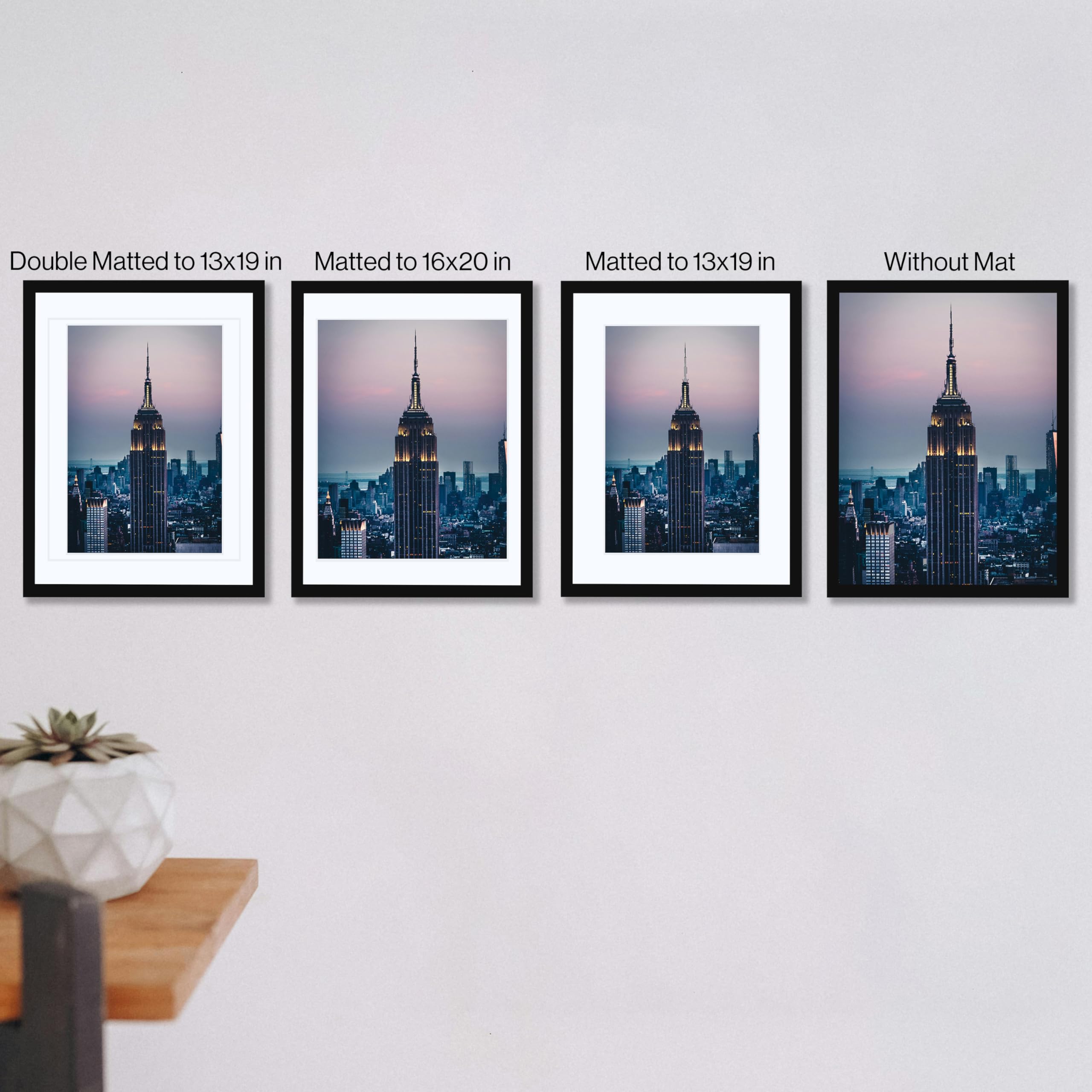 Frame Amo 18x24 Black Solid Wood Poster Frame, White Multi Mat for 13x19 and 16x20 Image, 1 inch Wide, Acrylic Front