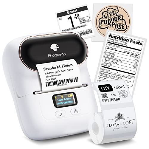 Phomemo Barcode Label Printer M110 Label Printer, Upgraded Bluetooth Portable Thermal Label Maker for Small Business, Address, Office, Home for Phone; for PC/Mac(USB), with 100pcs Labels, Snow White