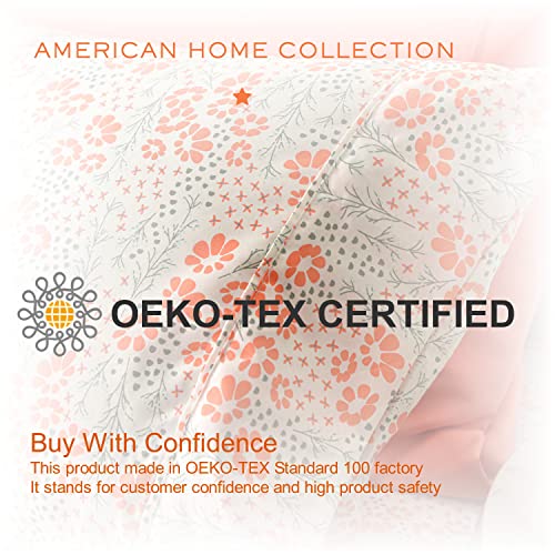 American Home Collection 6 Piece Print Bedding Sheets & Pillowcases Set Brushed Microfiber Wrinkle Free 14 Inches Deep Pocket Coral Patterned Sheets (Queen, Peach Floral)