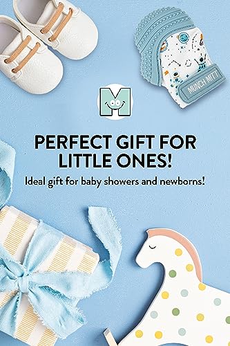 Malarkey Kids Patented Teething Mitten, Munch Mitt Baby Chew Toy - Protects Hands from Chewing & Saliva, Heals Aching Gums, Promotes Sound & Visual Stimulation for Babies - Outer Space
