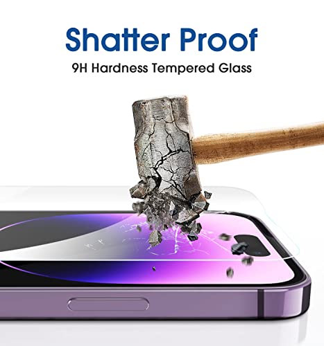 amFilm OneTouch Glass Screen Protector Compatible for iPhone 14 Pro 6.1 Inch 2022, Easiest Installation, Dynamic Island Compatible, Bubble Free and Full Coverage Case Friendly, Tempered Glass, 2 Pack