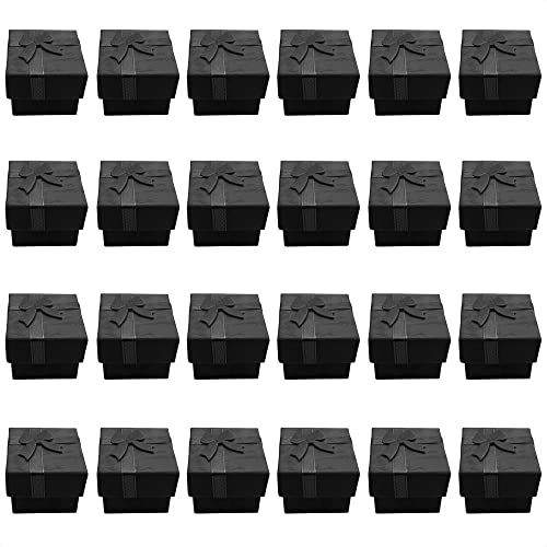 Black Ring Box for Wedding Ceremony - 24Pcs Small Jewelry Box Ring Holder Earrings Box Small Square Ring Boxes for Jewelry Gift - Birthday Earring Gift Box Engagement Ring Box Hard Jewelry Travel Case