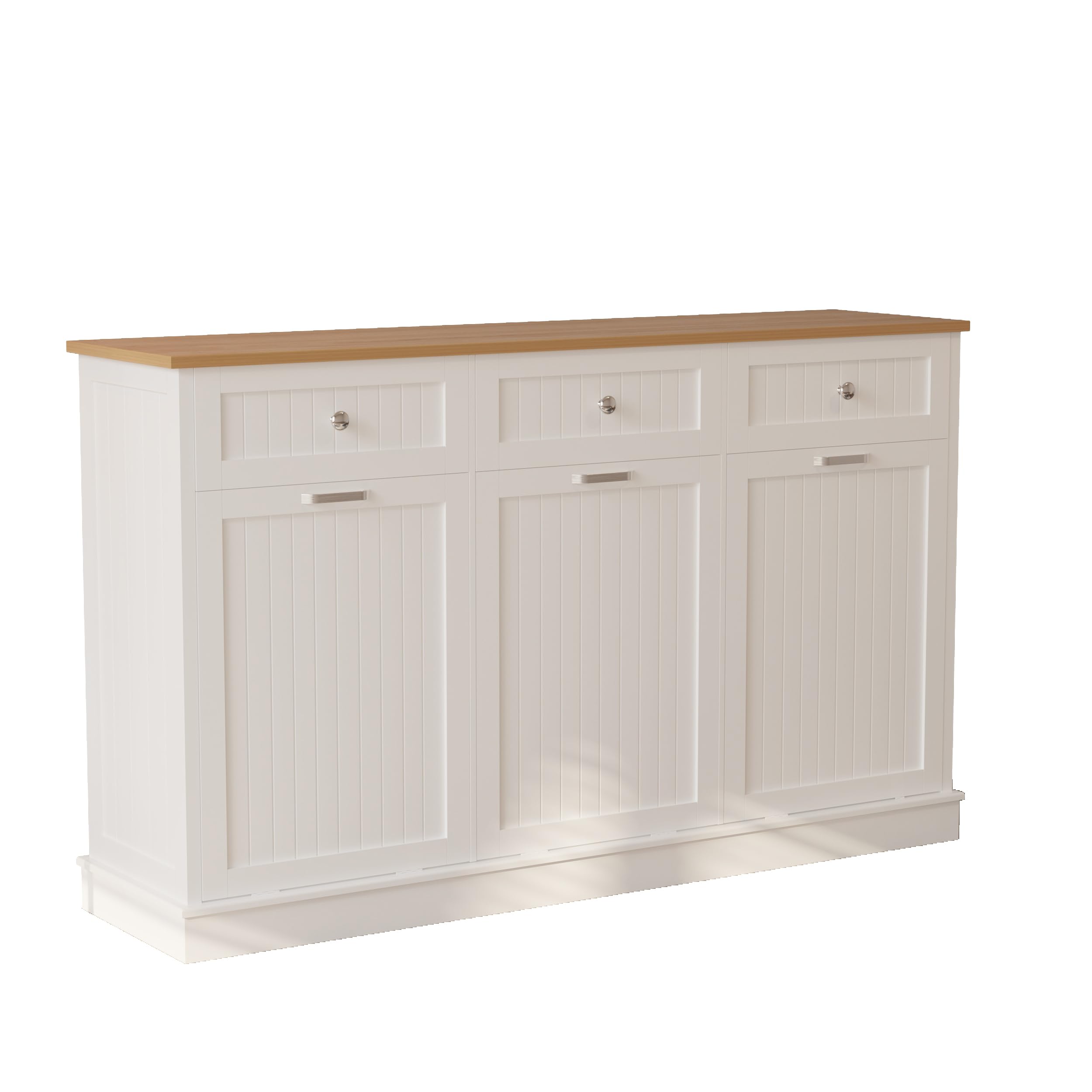 DalyLuxa Tilt Out Trash Can Cabinet, Freestanding Wooden Kitchen Trash Recycling Cabinet with Drawer & Wheels, Dog Proof Trash Can Cabinet, White