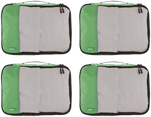 Amazon Basics 4 Piece Packing Travel Organizer Cubes Set - Medium, Green