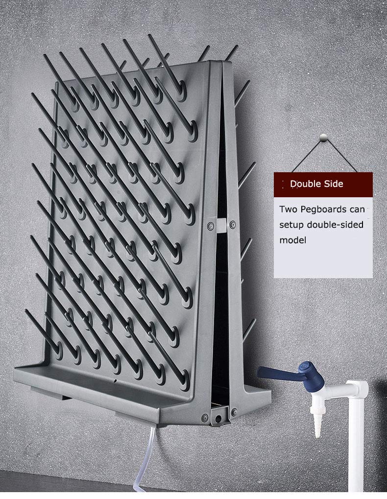 FSYD Black 52 Pegs Lab Supply Drying Rack, Pegboard Bench-top/Wall-Mount Laboratory Glassware 52 Detachable PegsLab Drying Draining Rack Cleaning Equipment