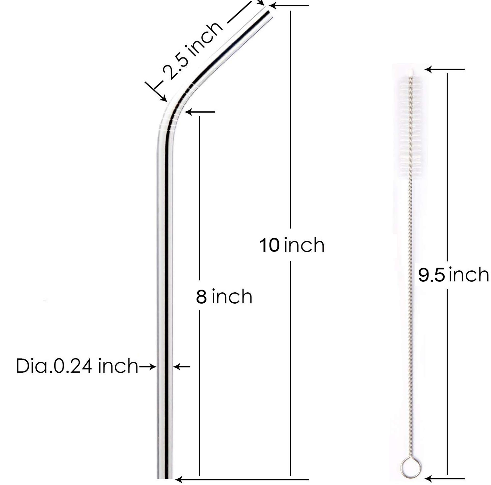 6 Reusable Straws - Stainless Steel Drinking - Set of 6 + 2 Cleaners - Eco Friendly, SAFE, NON-TOXIC non-plastic