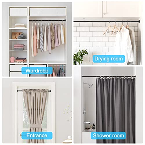 Black Spring Tension Curtain Rod 28-52 Inches, 7/8" Diameter Adjustable Shower Curtain Rod No Drill, Anti-slip Heavy Duty Spring Curtain Rod for Windows Bathroom Kitchen Closet Doorway