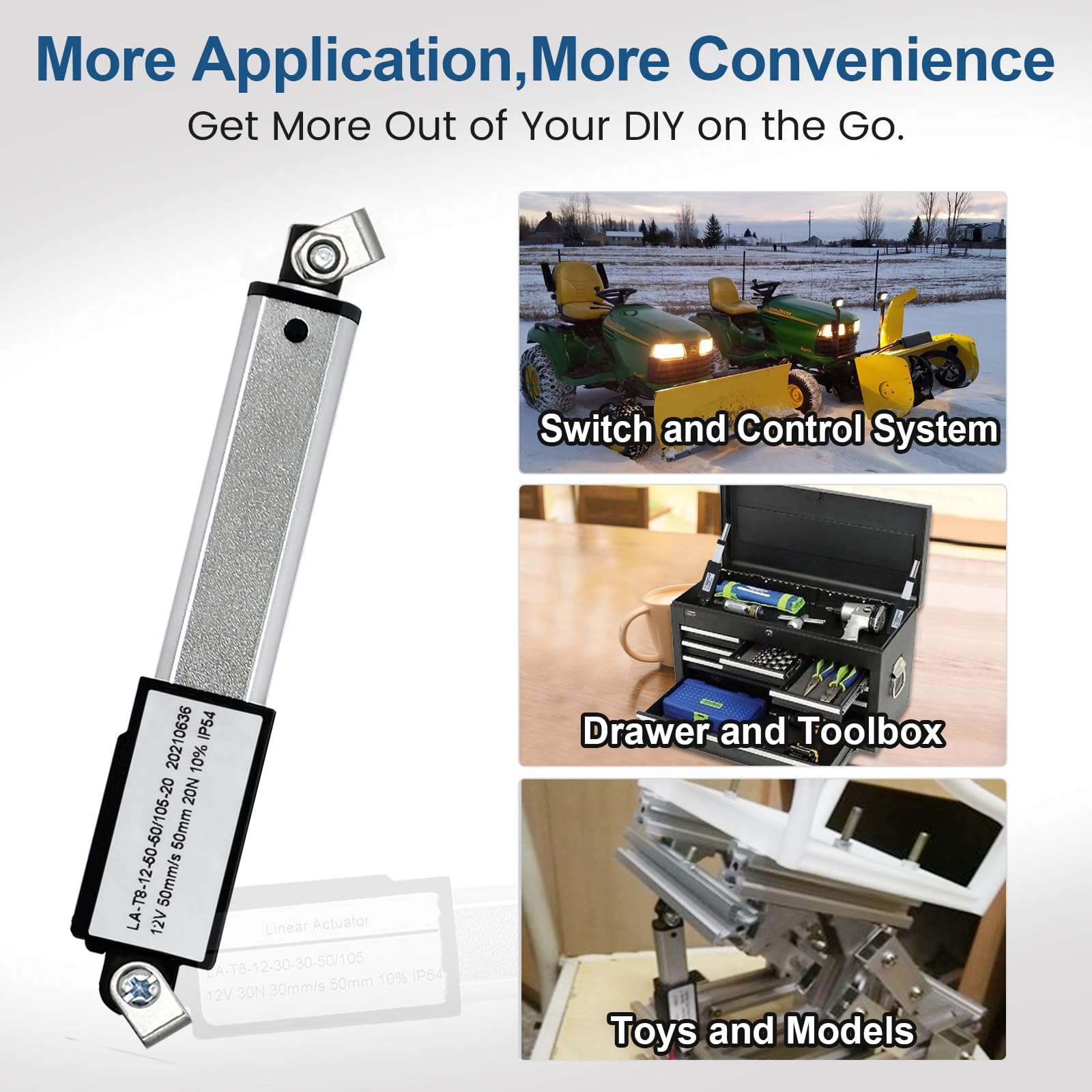 DC HOUSE Mini Electric Linear Actuator Stroke 2"–Force 4.5 lbs–12V | High-Speed 1.97"/sec–Weight 0.15KG Ideal for Intelligent Range Hood, Fan Blades, Cabinets, Window Opener, Robotics, Home Automation