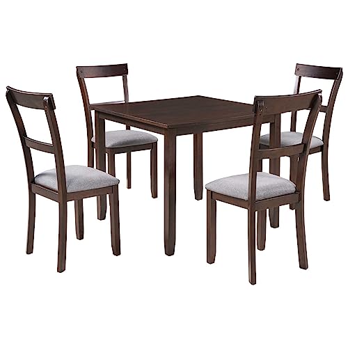 Appot AT-ST000036AAP 5 Piece, Industrial Wooden Table and 4 Chairs, Kitchen & Dining Sets for Dining, Kitchen, Bar, Living Room, Breakfast Nook, Espresso