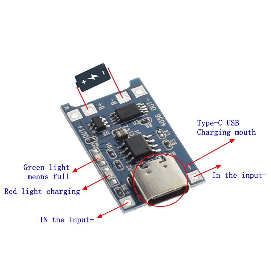 HiLetgo 3pcs TP4056 Type-c USB 5V 1A 18650 Lithium Battery Charger Module Charging Board with Dual Protection Functions