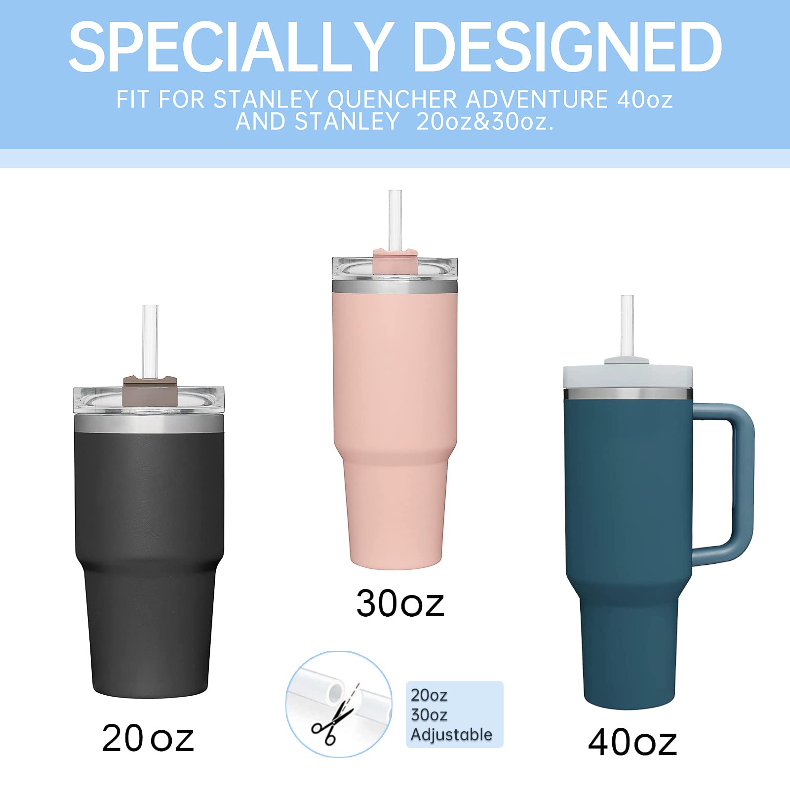 4 PCS Replacement Silicone Straws for Stanley Adventure Quencher Travel Tumbler 40oz Stanley Cup,2 Reusable Clear Straws with 1 Protective Silicone Boot and 12mm Straw Cover