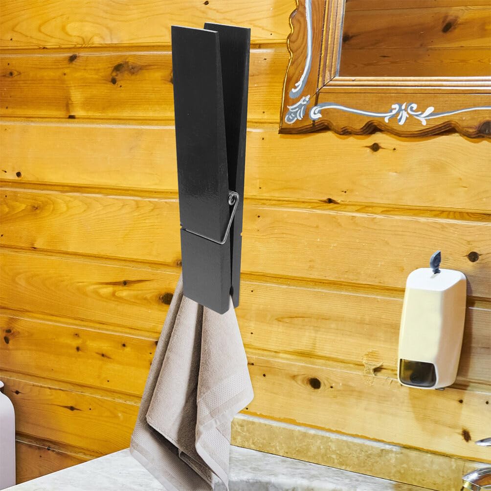ABOOFAN Jumbo Wood Clothespin Towel Holders Giant Clothes Clip Hooks Wall Mounted Towel Clip Clothes Pins Hooks for Wedding Farmhouse Bathroom Laundry Room