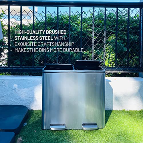 AWENN - Dual Kitchen Garbage Trash Can with Lid and Pedal - Touchless Round Shape Waste Bin - Stainless Steel Dustbin for Kitchen, Bathroom, Office and Outdoors โ Black (12.7 Gallon โ 48 Liters)