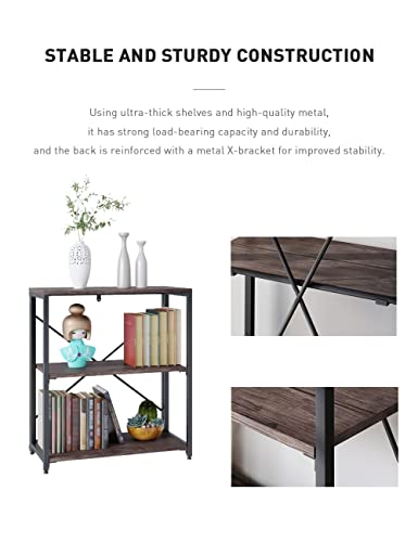 Bookshelf,3-Tier Folding Bookcase,Industrial Book Shelf,Rustic Wood Storage Shelves,Tall Bookshelf,Shelves For Bedroom,Office,Kitchen,Living Room,Study Room,No Assembly Folding Bookshelf,Black