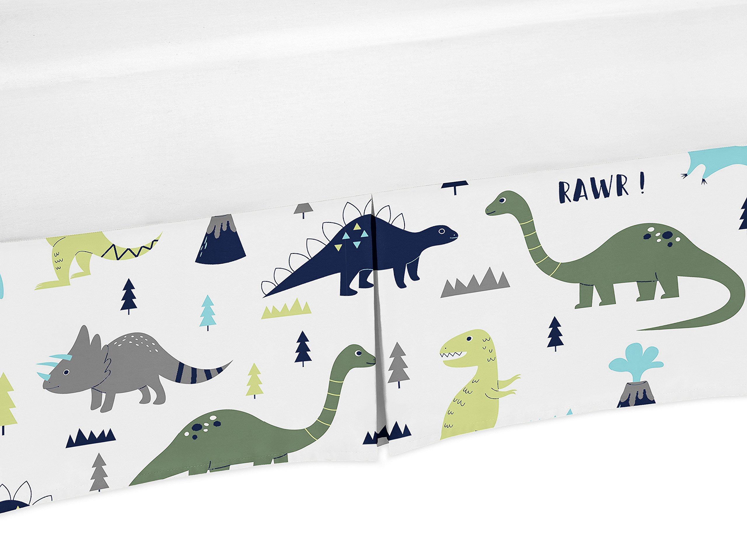 Crib Bed Skirt Dust Ruffle for Blue and Green Modern Dinosaur Baby Boys or Girls Bedding Sets
