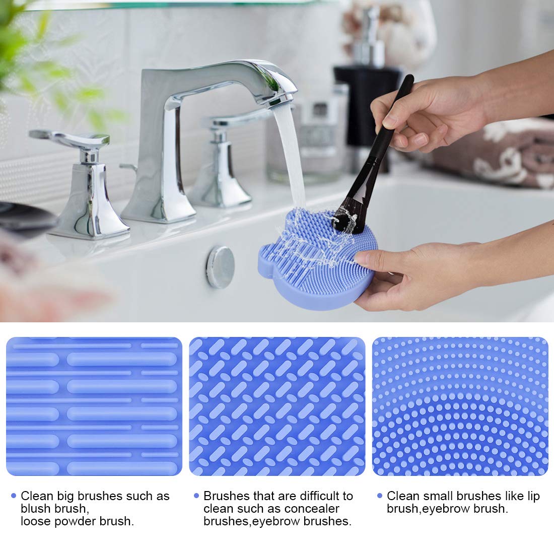 OMSM Brush Cleaning Mat+Color Removal Sponge,2 in 1 Silicone Brush Cleaning Mat with Holder for Storage&Air Dry Brushes,Clean Makeup Brushes Instantly-Blue