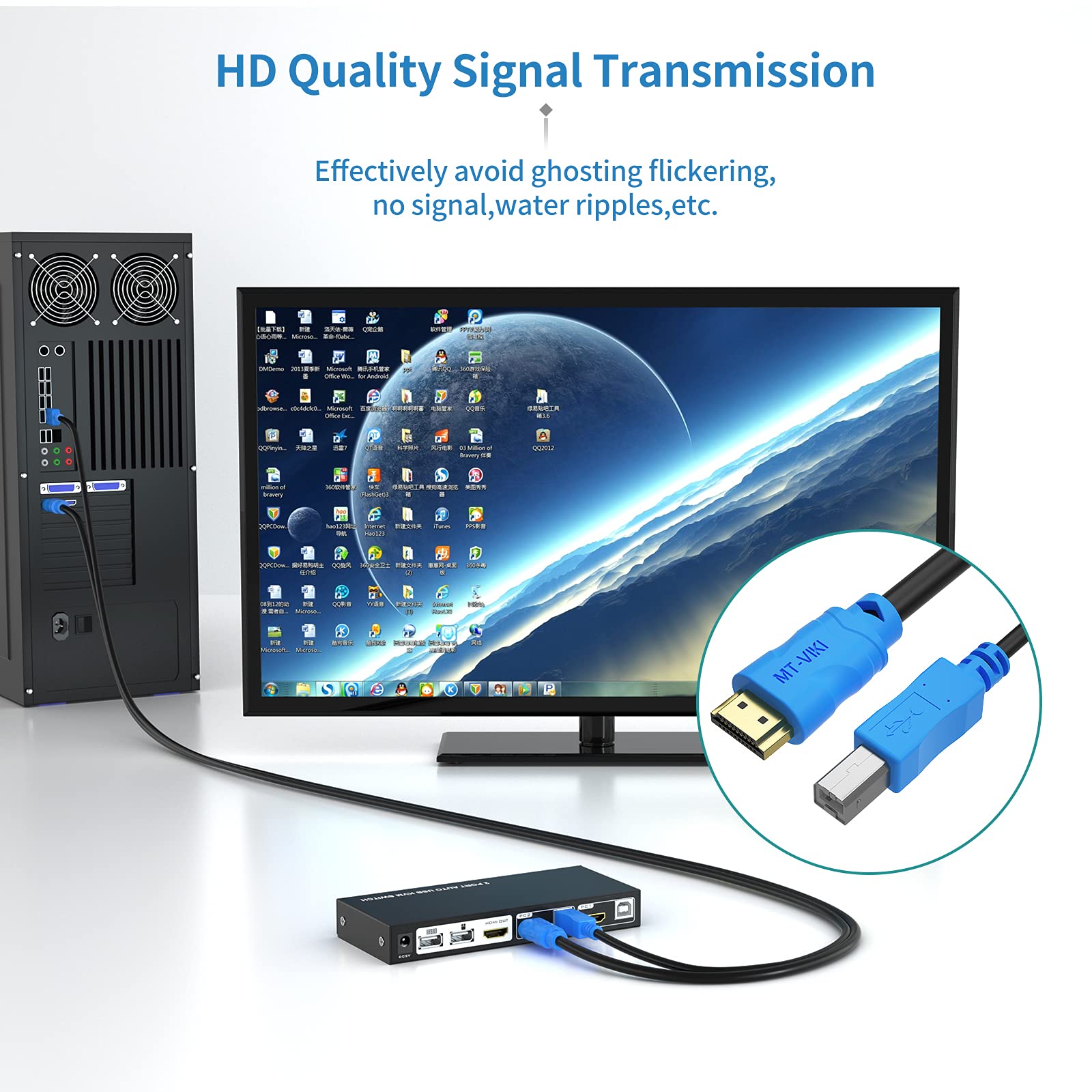 MT-VIKI 2 Packs USB HDMI KVM Cable 6ft 4K HDMI USB A to HDMI USB B Twin Cord for Standard KVM Switch
