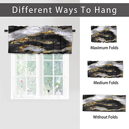 Black&White Marble Gold Valance Curtains 54x18inch(1Pcs) Country Kitchen Curtains for Small Window Bathroom Farmhouse