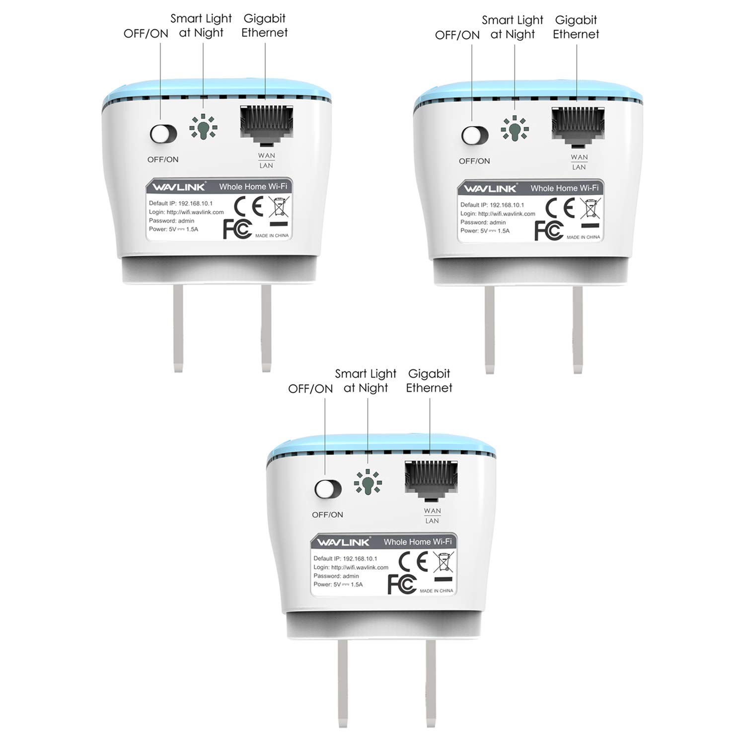 WAVLINK Mesh WiFi System, Dual-Band Gigabit Mesh WiFi Extenders, Up to 4500 Sq.ft., Wall-Mounted Smart Whole Home Wi-Fi Routers with Snooze Light, Built in 4 Antennas. (3-Pack)