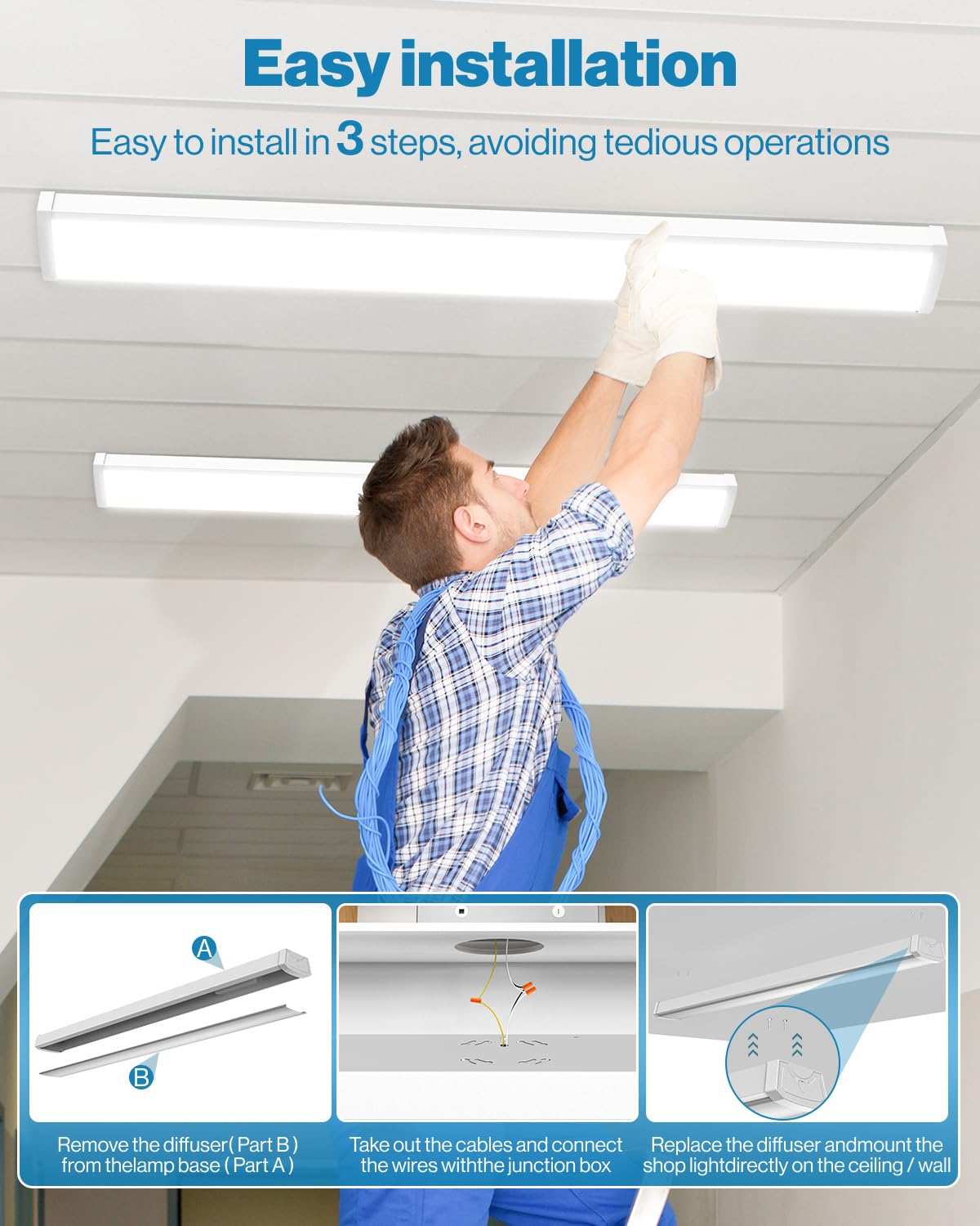 Sunco 2 Pack LED Wraparound Light Fixture 4FT, Garage Ceiling Lights, Linkable 40W=300W, 3500 LM, 6000K Daylight Deluxe, Hardwired, Surface Mount, Workshop Utility Light ETL