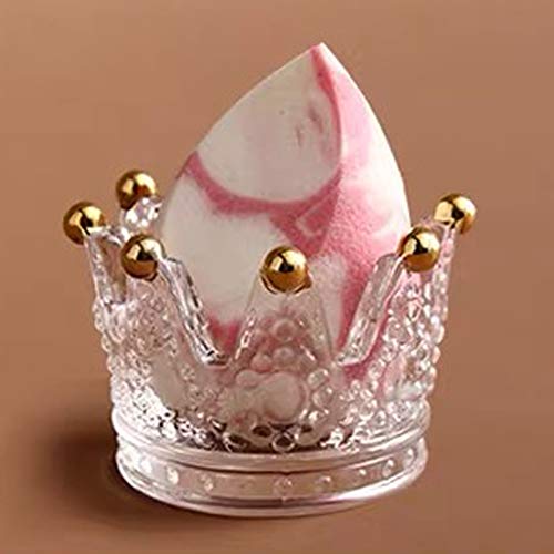 Lemonadeus Beauty Blender Holder Makeup Sponge Holder Crown Glassware Stand Storage Powder Puff Display Stand(2 Pack) (1 gold and 1 clear)