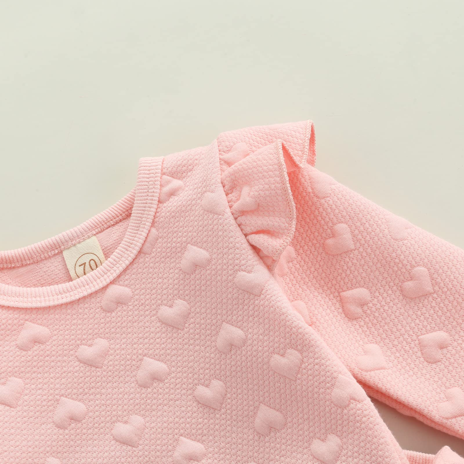 Ynibbim Valentine Baby Girl Clothes Set Ruffle Long Sleeve Sweatshirts Tops Pants Heart-Shape Printed Outfit (Pink, 6-12 Months)