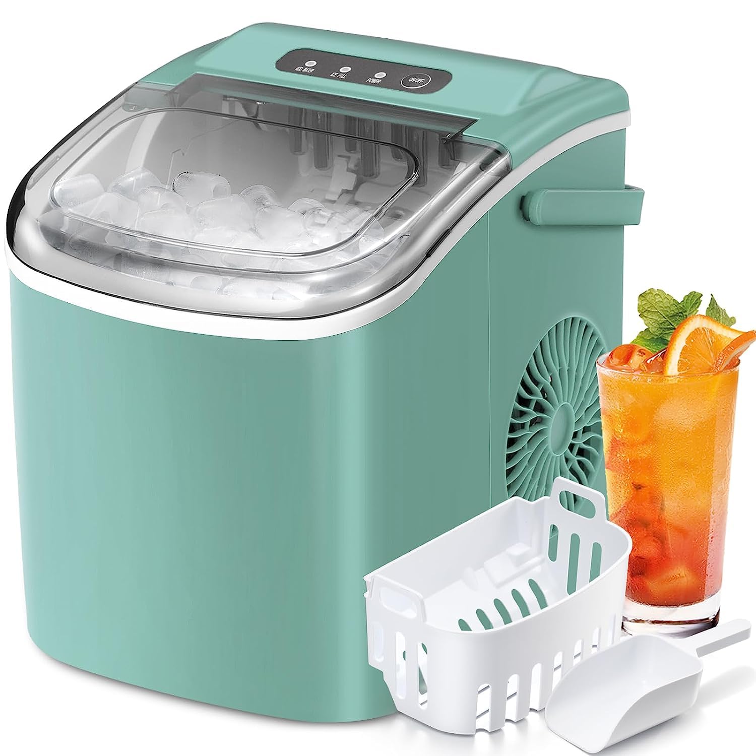 Antarctic Star Countertop Ice Maker Portable Ice Machine with Handle,Self-Cleaning Ice Makers, 26Lbs/24H, 9 Ice Cubes Ready in 6 Mins for Home Kitchen Party Bar Green