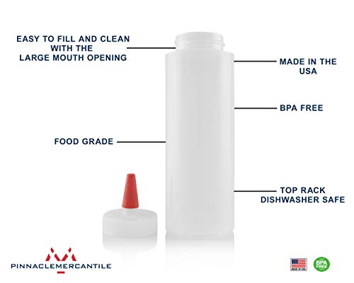 Pinnacle Mercantile 3 Pack Condiment Squeeze Bottles 8-ounce Red Cap Soft Squeeze for Icing, Ketchup, Frosting, Cookie Decorating, Sauces