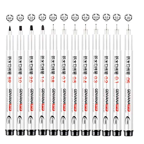 Fhyhej 12/Set,Black Precision Micro Line Pens,Apply toTechnical,Drawing,Office Documents, Scrapbooking,Technical Drawing,Ultra Fine Point Drawing Pen Set