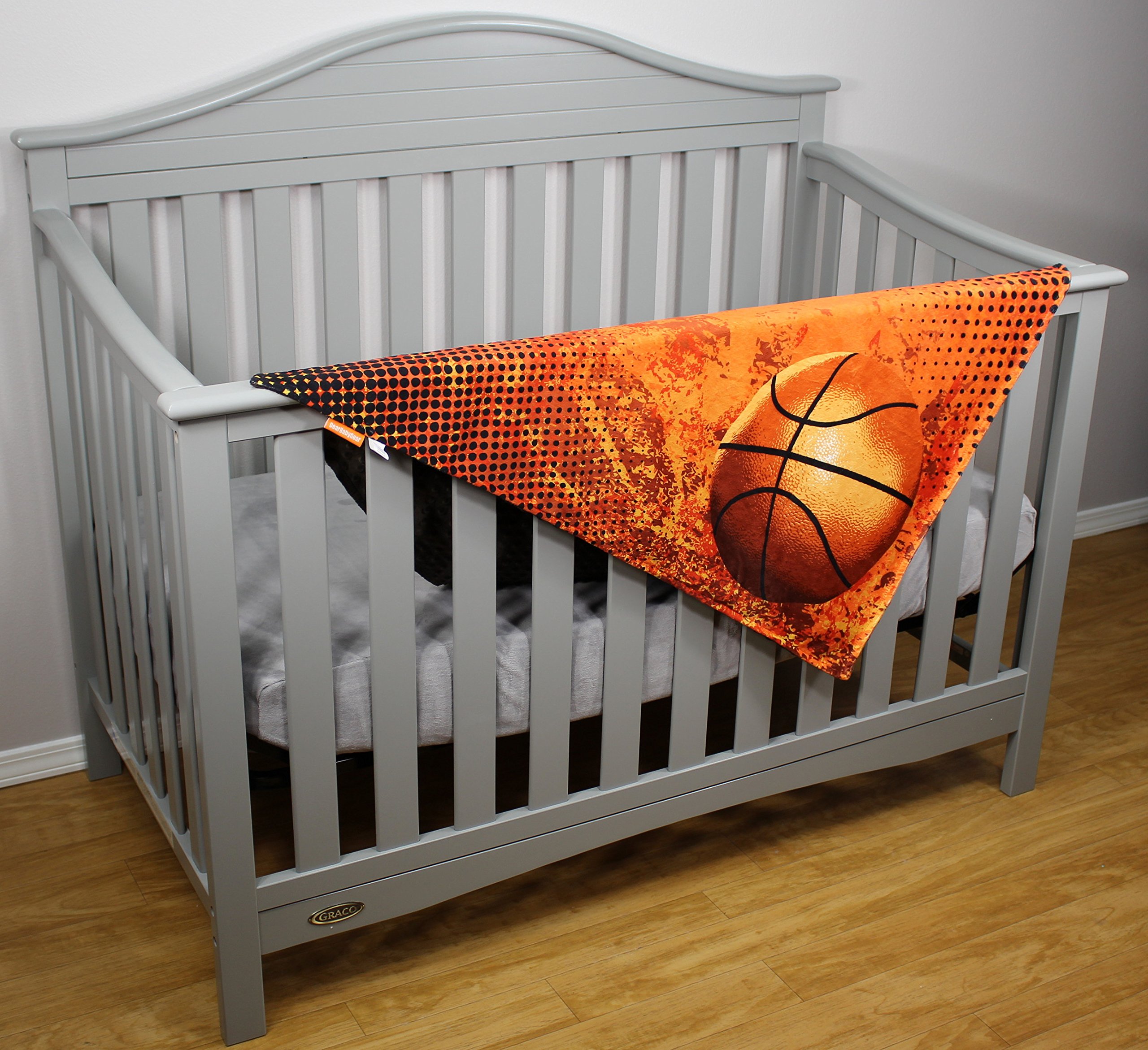 Dear Baby Gear Deluxe Baby Blankets, Custom Minky Print Basketball, 38 Inches by 29 Inches